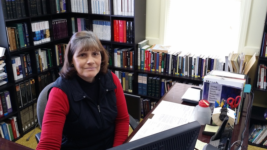 Lynn Irish in the office – Red Door Church of South Royalton
